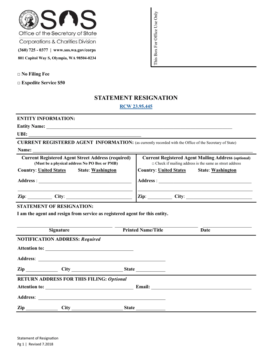 Washington Statement Resignation - Fill Out, Sign Online and Download ...