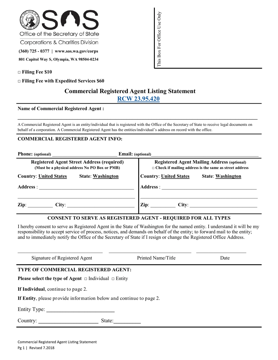 Washington Commercial Registered Agent Listing Statement - Fill Out ...