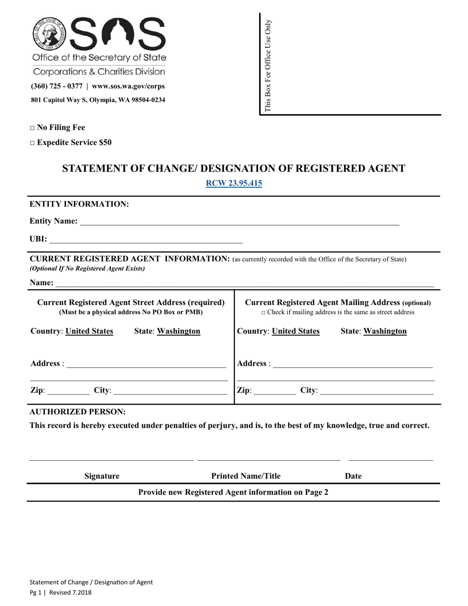 Washington Statement of Change/Designation of Registered Agent - Fill ...