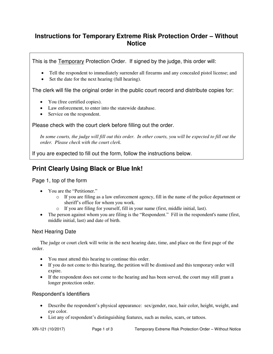 Download Instructions for Form XR121 Temporary Extreme Risk Protection ...
