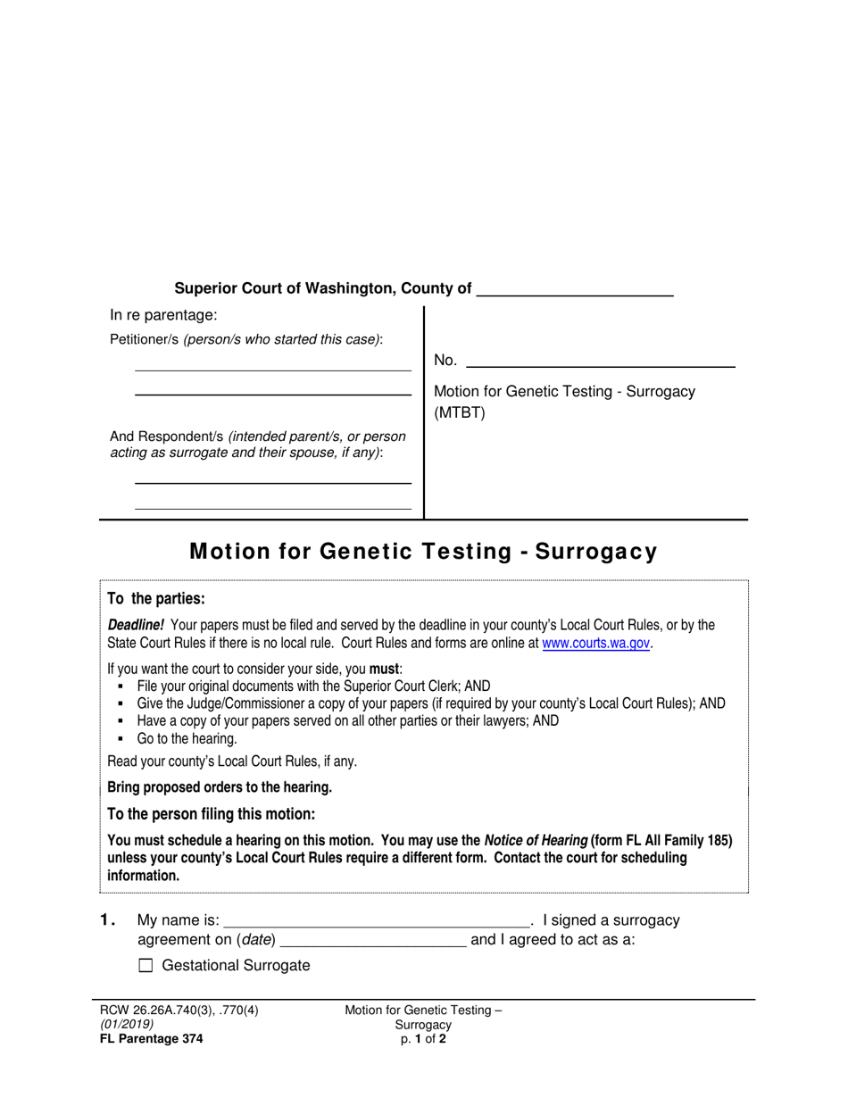 Form FL Parentage374 - Fill Out, Sign Online and Download Printable PDF ...