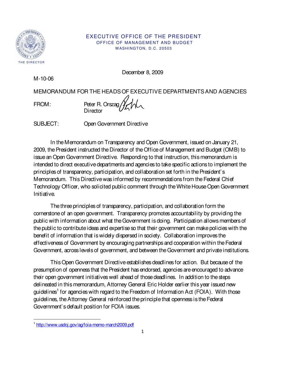M-10-06 - Memorandum for the Heads of Executive Departments and ...