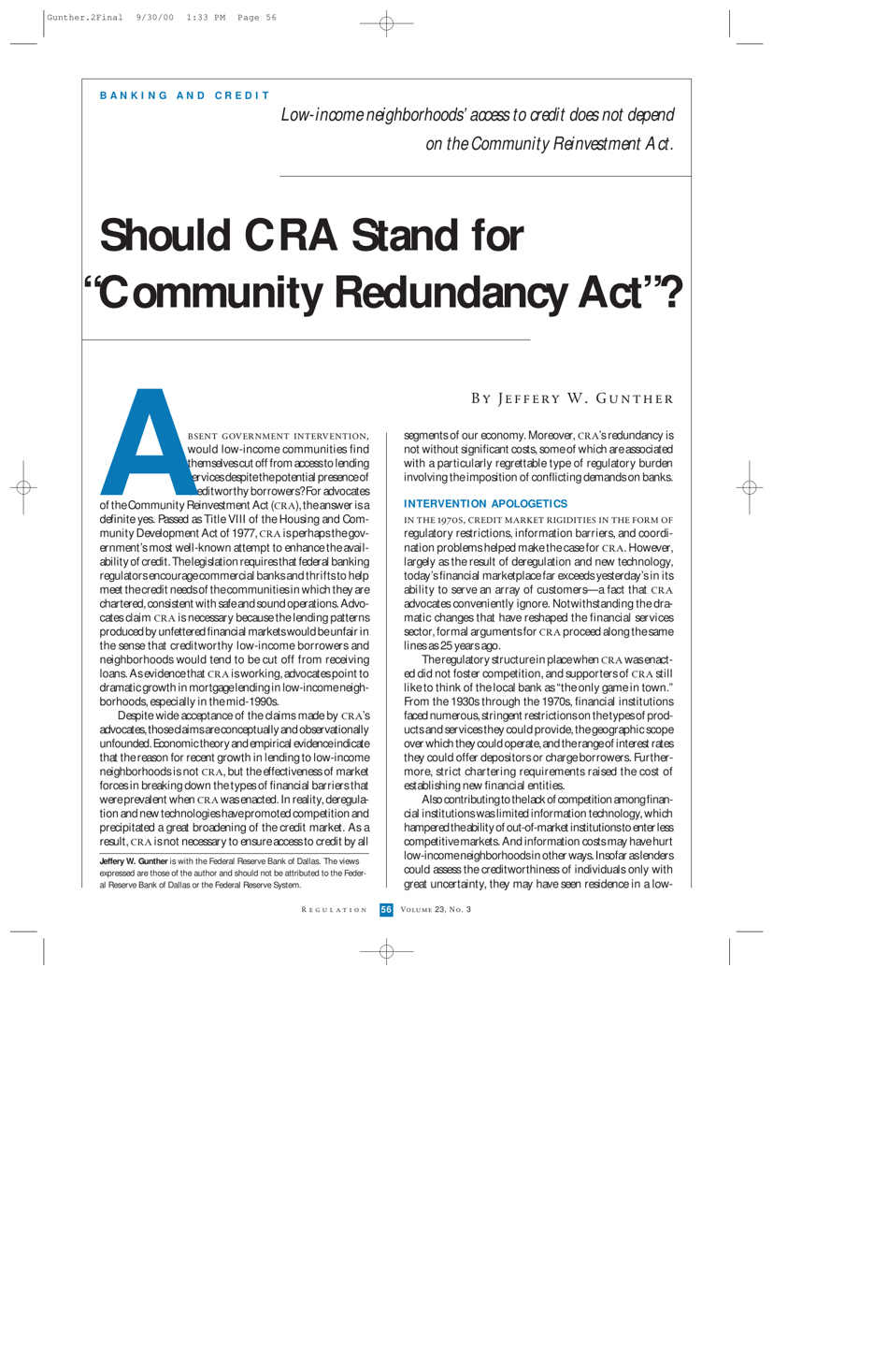Should Cra Stand for "community Redundancy Act"? - Jeffery W. Gunther ...
