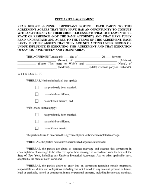 New York Prenuptial Agreement Template PDF Template