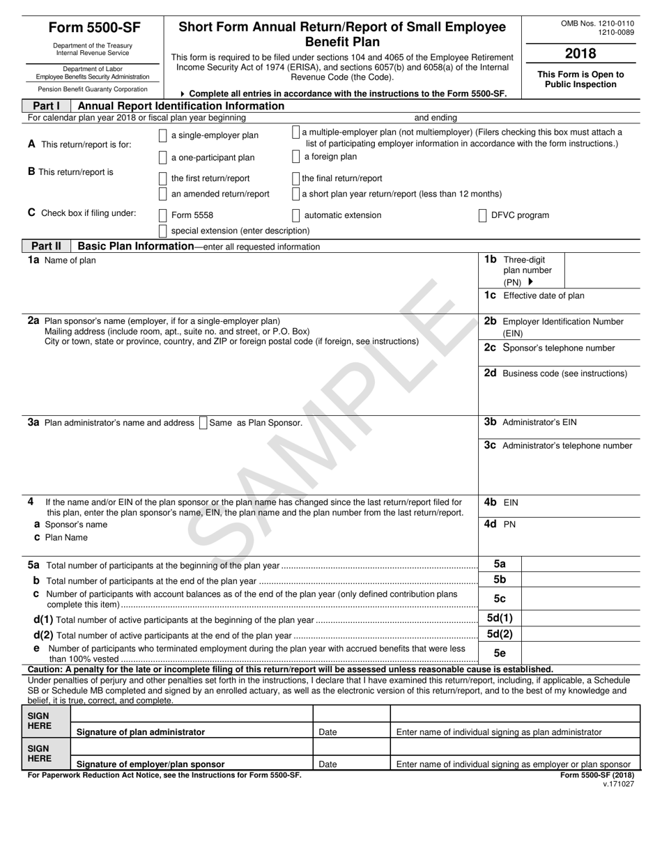 Form 5500-SF - 2018 - Fill Out, Sign Online and Download Fillable PDF ...