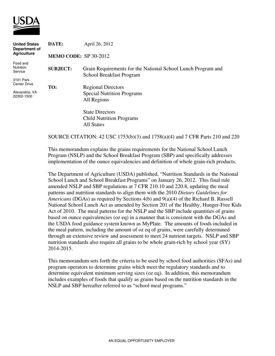 Sp 30-2012 - Grain Requirements for the National School Lunch Program ...