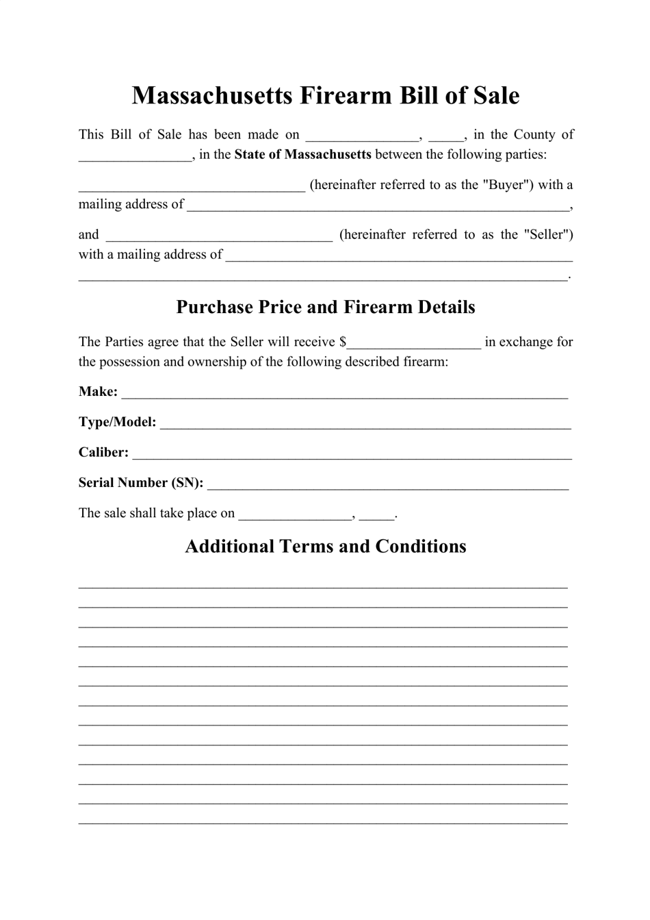 Massachusetts Firearm Bill Of Sale Form Fill Out Sign Online And 