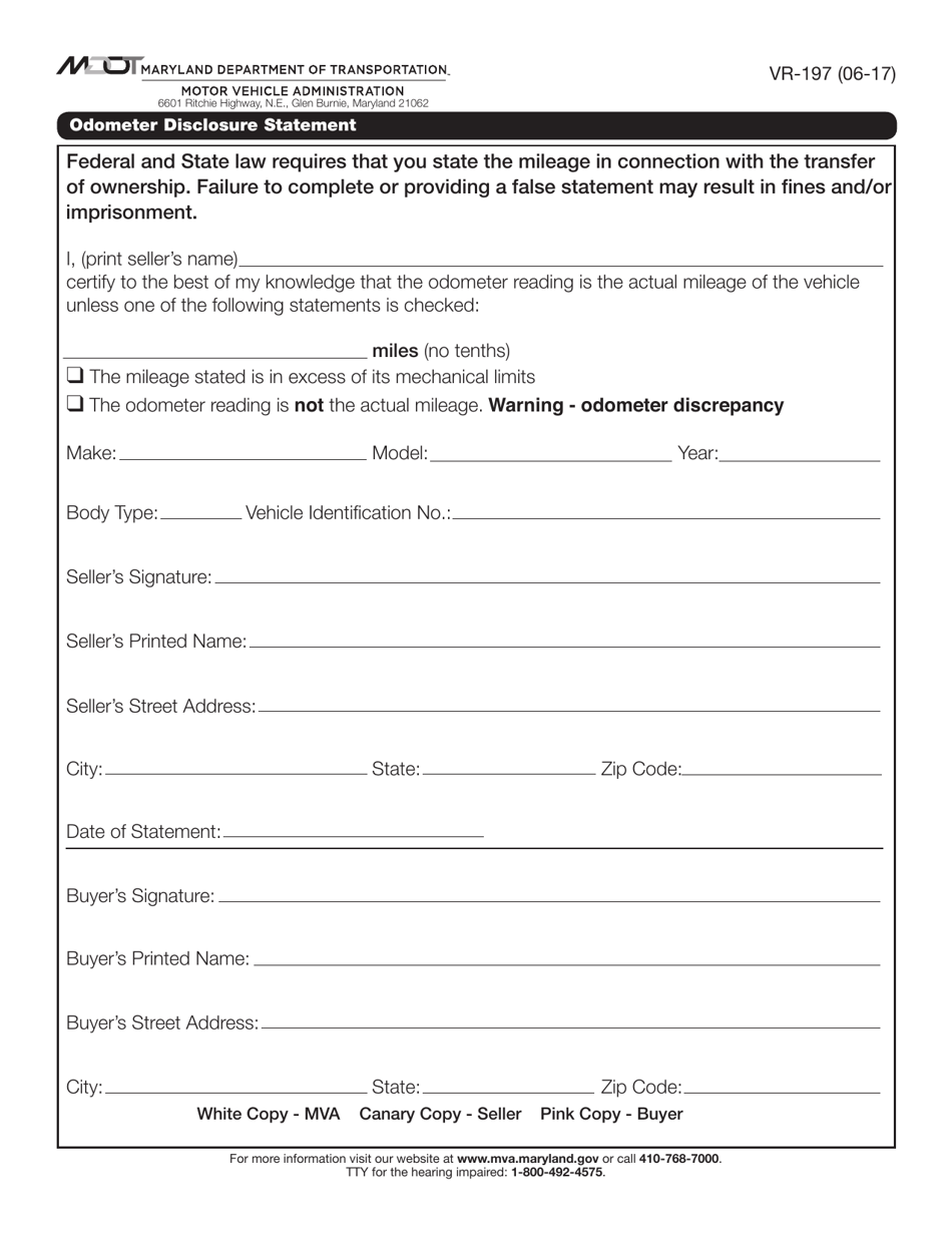 Form VR-197 - Fill Out, Sign Online and Download Fillable PDF, Maryland ...