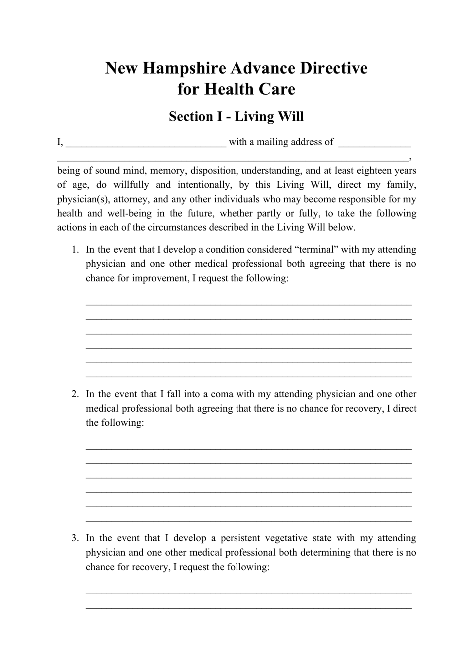 New Hampshire Advance Directive For Health Care Form Fill Out Sign new-hampshire-advance-directive-for-health-care-form-fill-out-sign