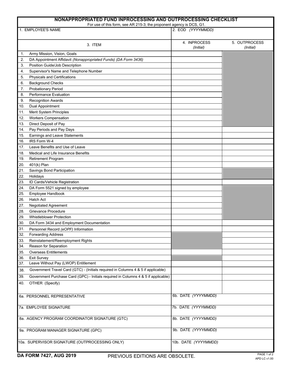 DA Form 7427 - Fill Out, Sign Online and Download Fillable PDF ...