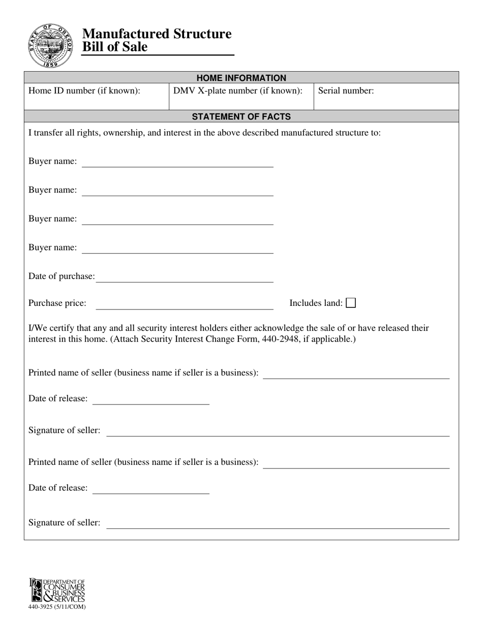 Form 440-3925 - Fill Out, Sign Online and Download Fillable PDF, Oregon | Templateroller