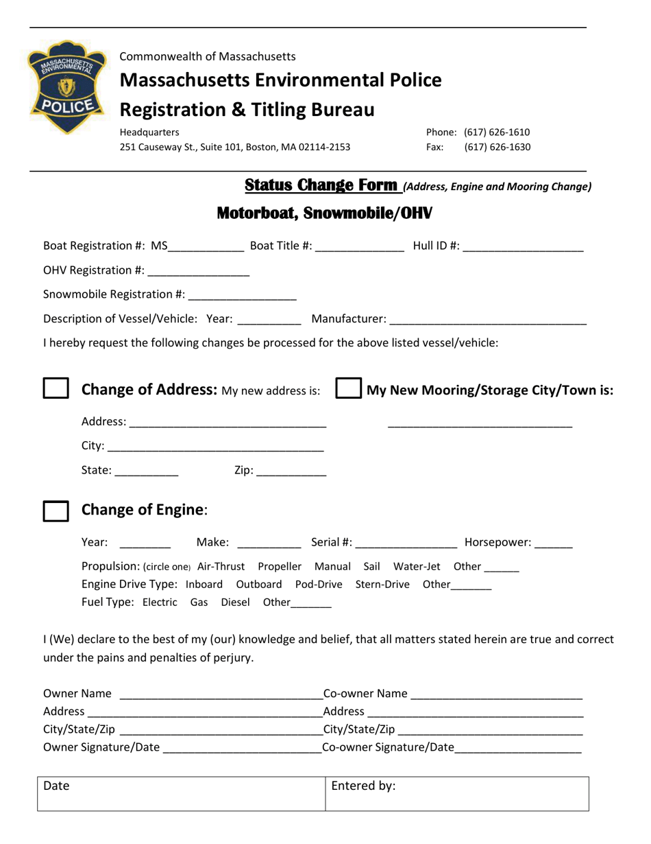 Massachusetts Motorboat, Snowmobile & OHV Registration Status Change ...