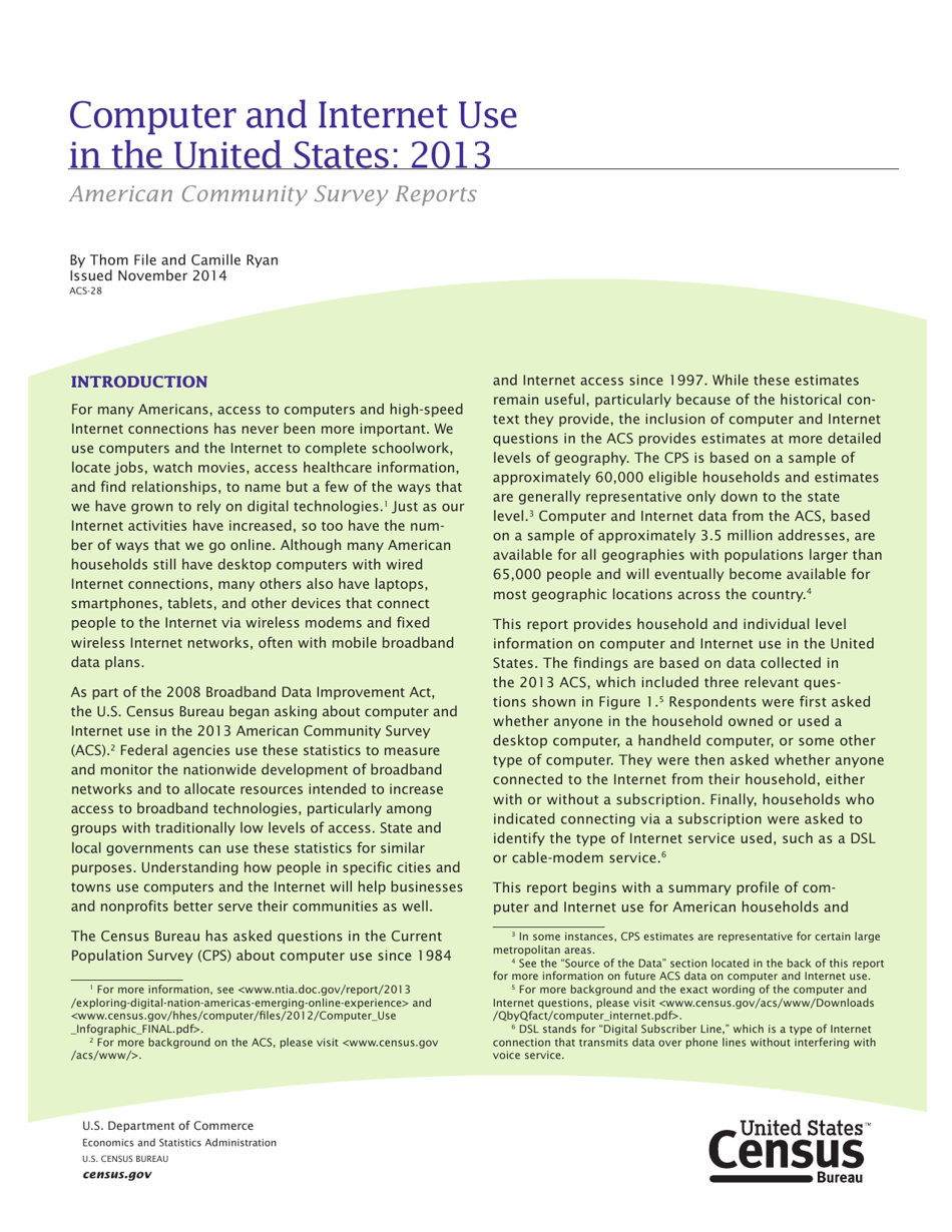 Computer and Internet Use in the United States: 2013 (American ...