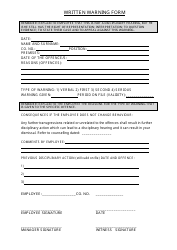 Written Warning Form Download Printable PDF | Templateroller