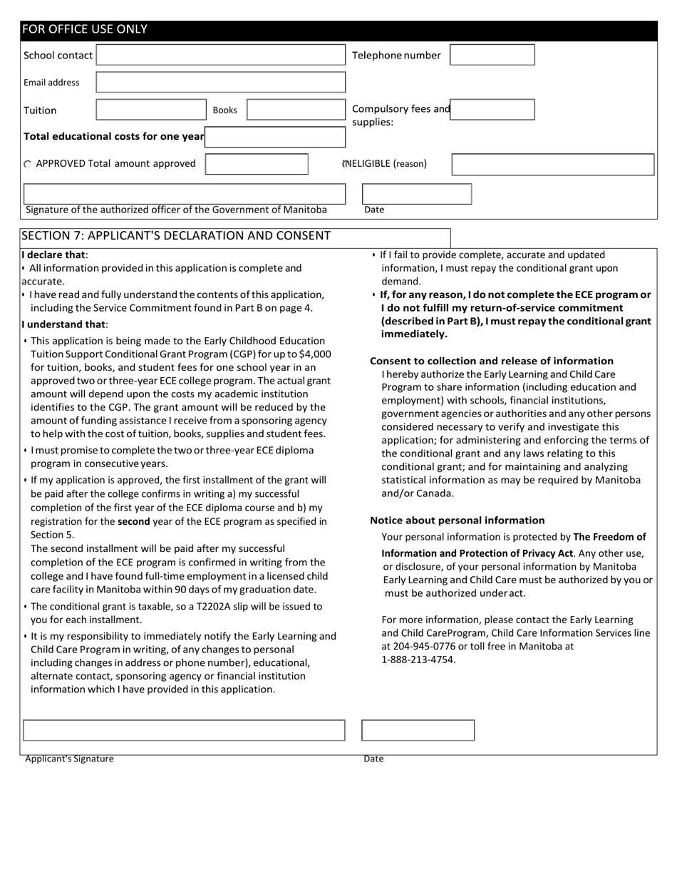 Manitoba Canada Early Childhood Education Tuition Support Conditional Grant Application - Fill ...