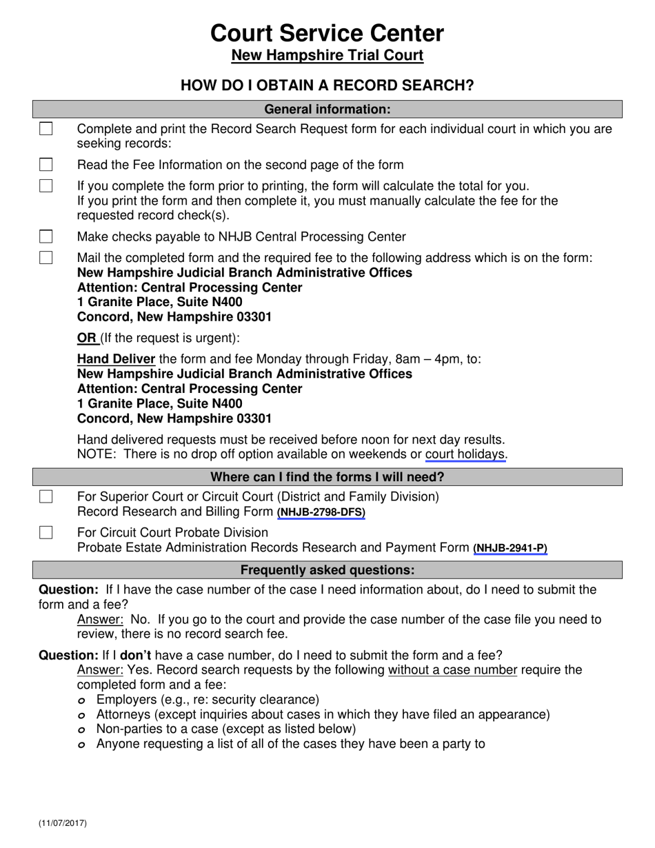 New Hampshire How Do I Obtain a Record Search Checklist - Fill Out ...