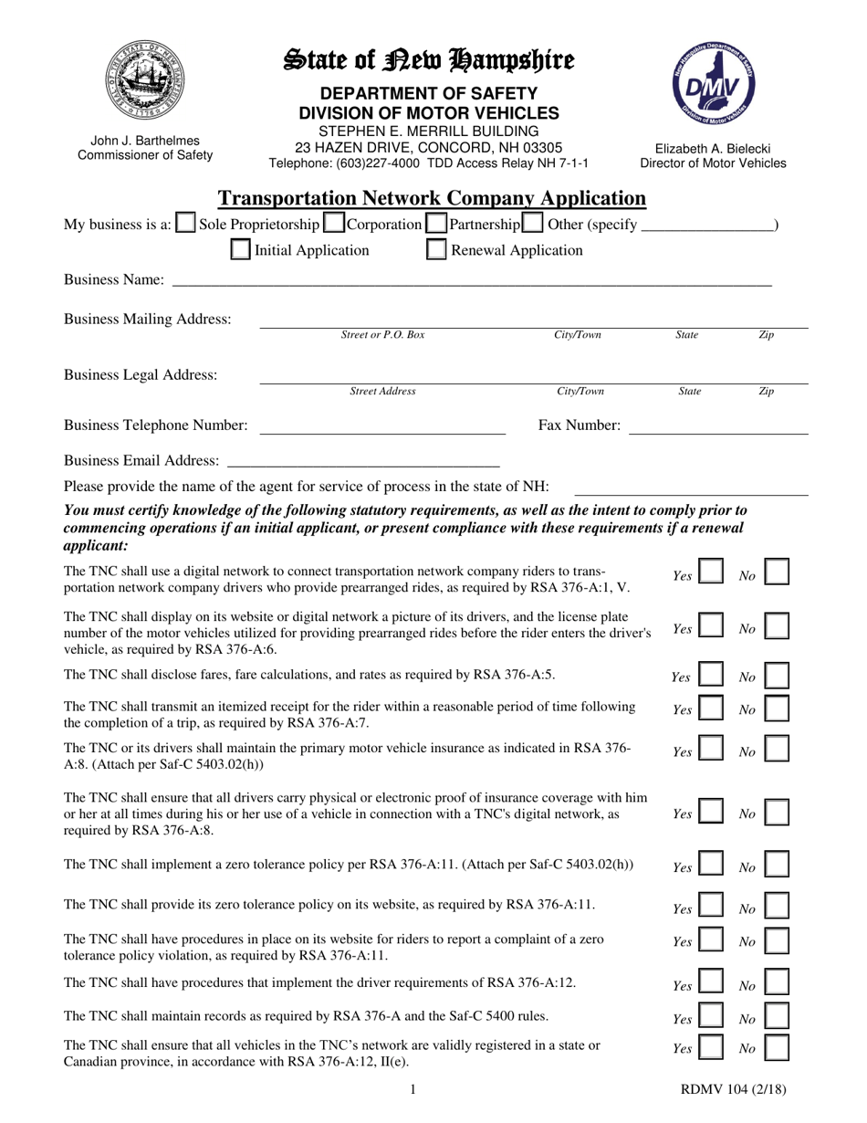 Form RDMV104 - Fill Out, Sign Online and Download Fillable PDF, New ...