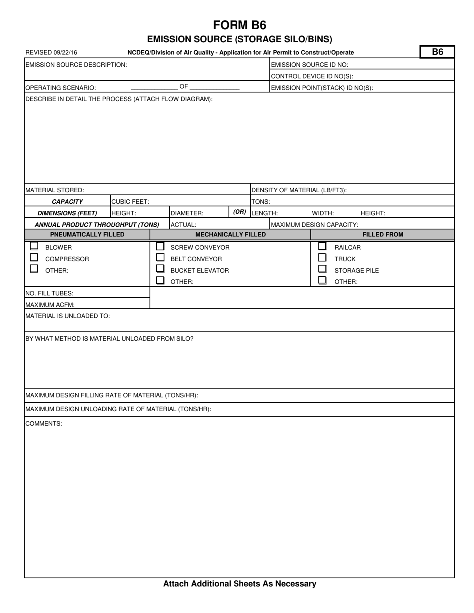 Form B6 - Fill Out, Sign Online and Download Fillable PDF, North ...