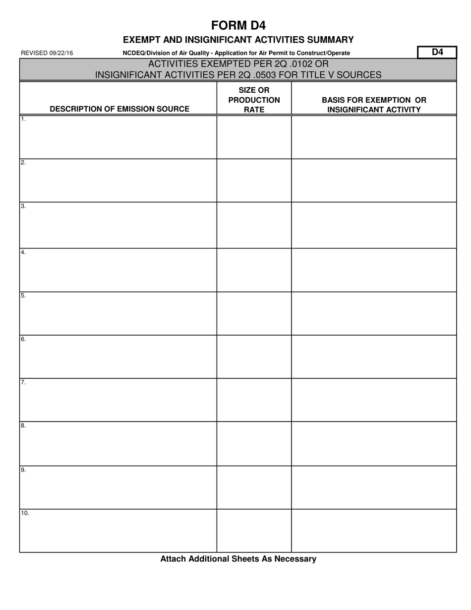 Form D4 - Fill Out, Sign Online and Download Fillable PDF, North ...