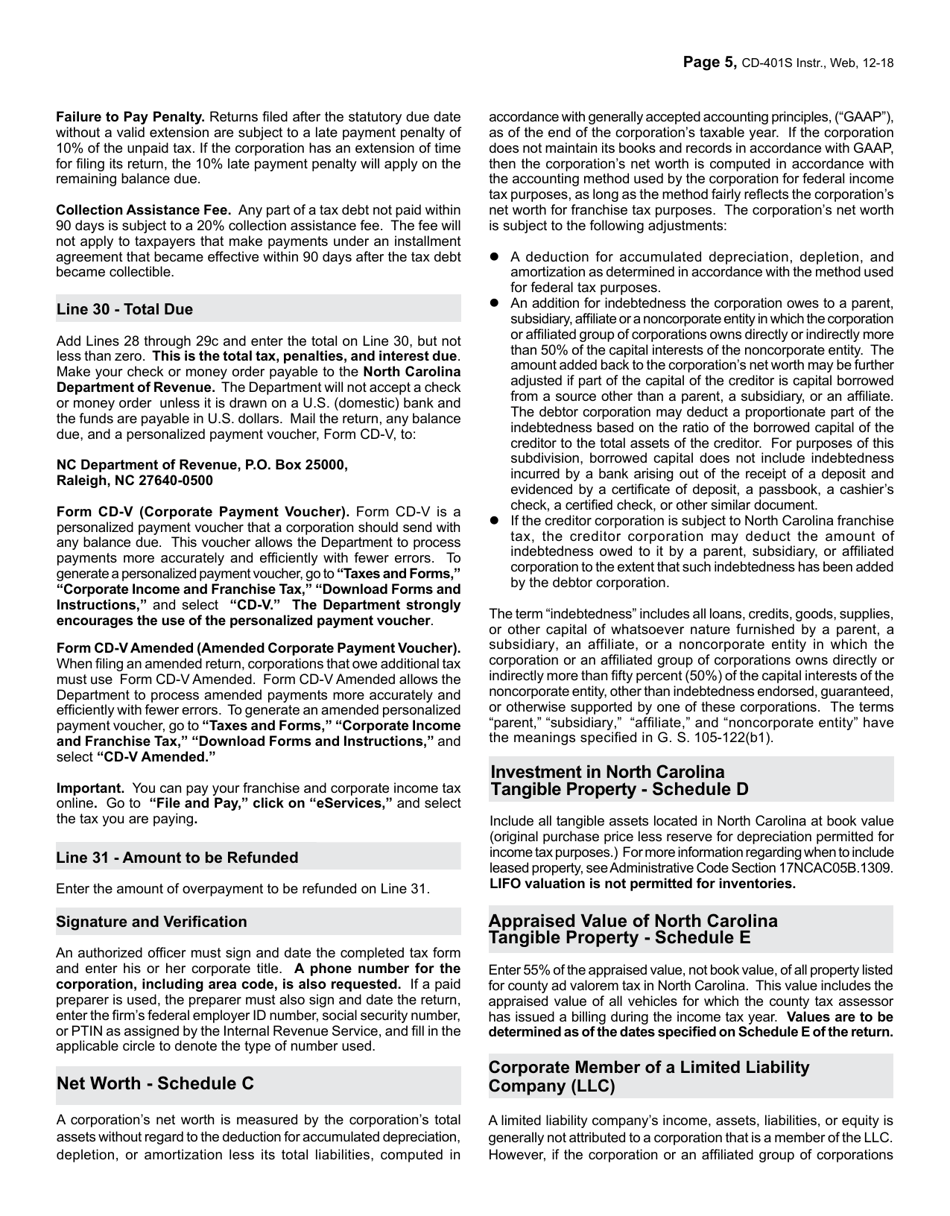 Download Instructions for Form CD-401S S-Corporation Tax Return PDF ...