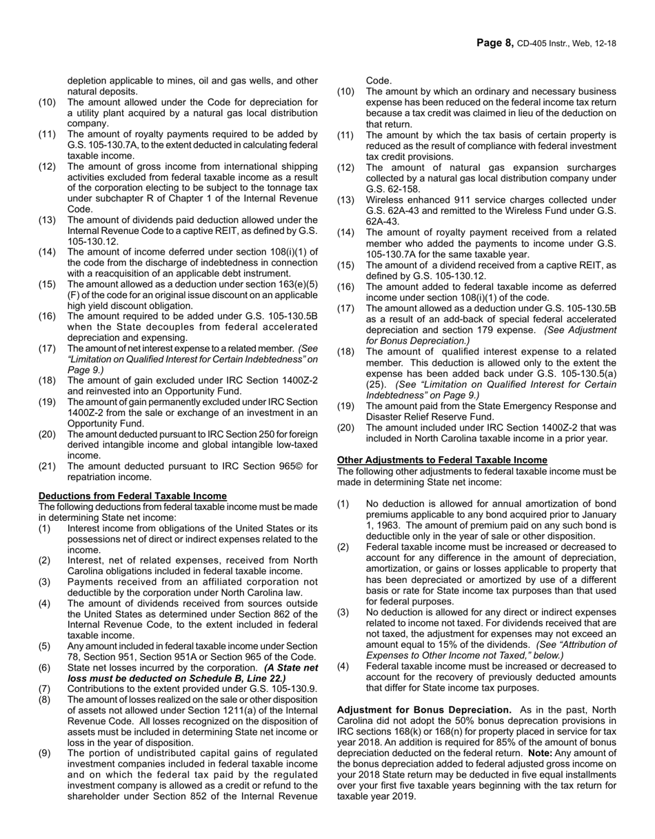 Download Instructions for Form CD-405 C-Corporation Tax Return PDF ...