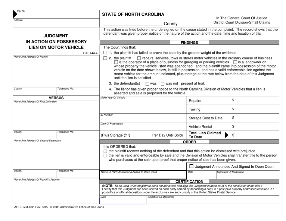 Form AOC-CVM-402 - Fill Out, Sign Online and Download Fillable PDF ...