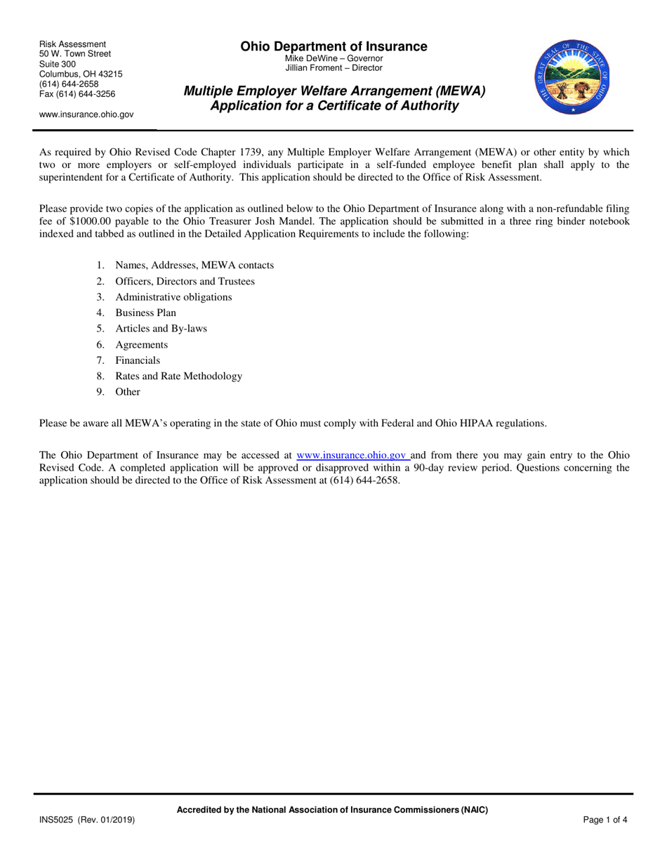 Form INS5025 - Fill Out, Sign Online and Download Fillable PDF, Ohio ...