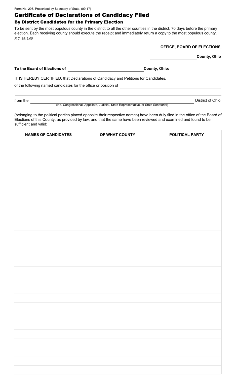 Form 293 - Fill Out, Sign Online and Download Fillable PDF, Ohio ...