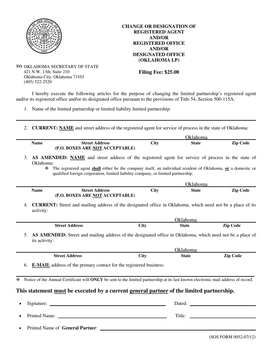 SOS Form 0052 - Fill Out, Sign Online and Download Fillable PDF ...