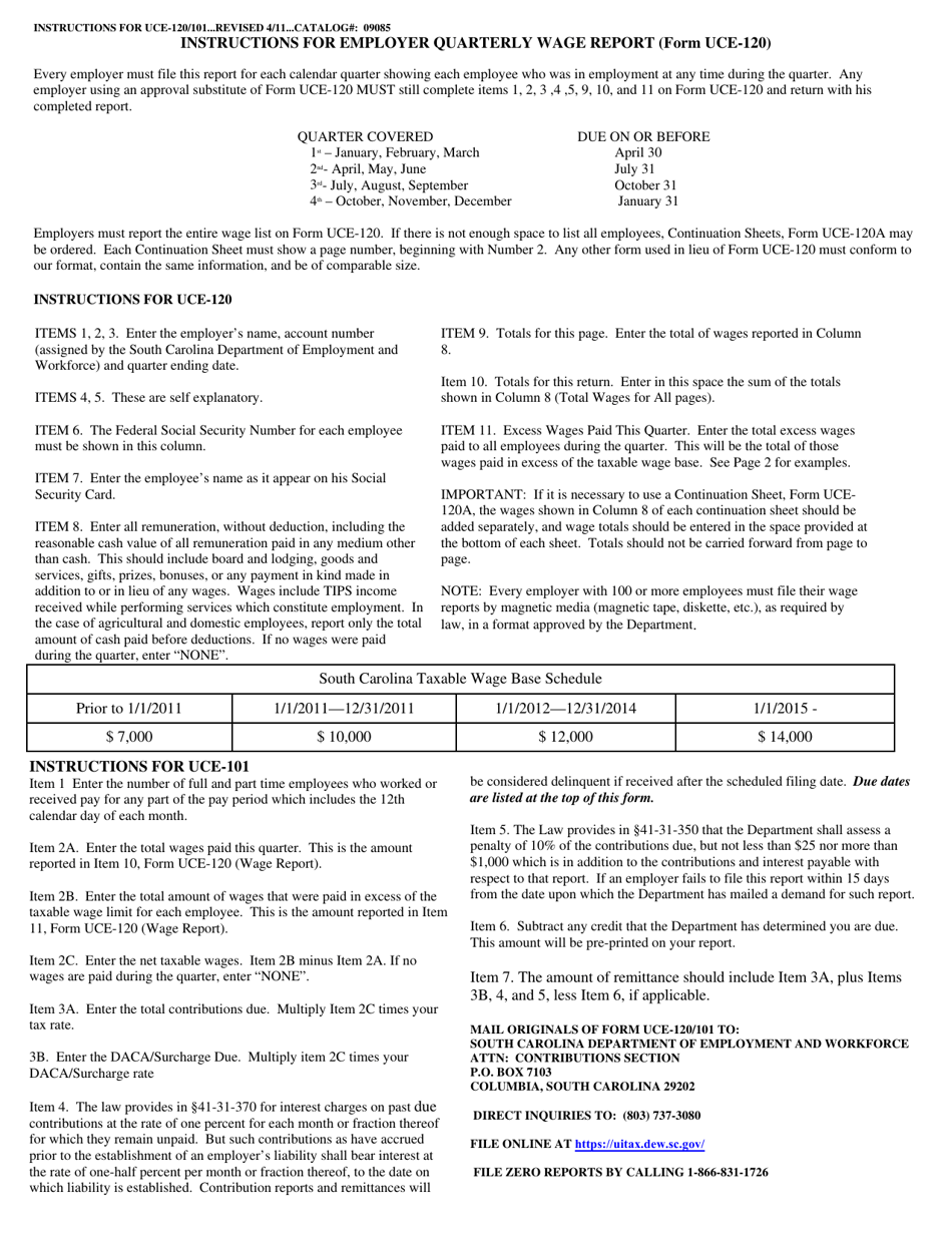 Download Instructions for Form UCE-120 Employer Quarterly Wage Report ...