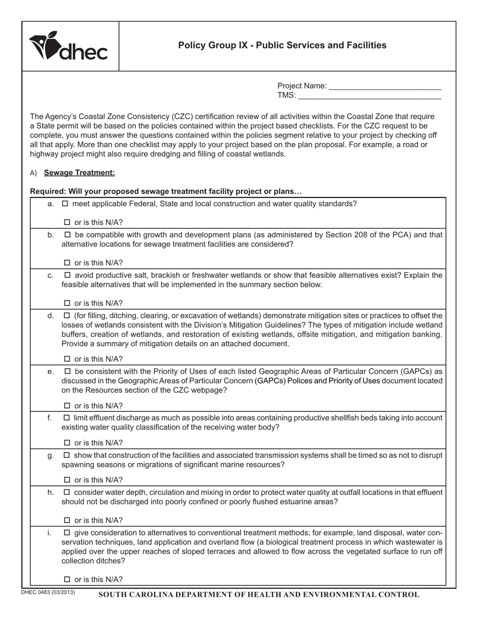 DHEC Form 0483 - Fill Out, Sign Online and Download Fillable PDF, South ...