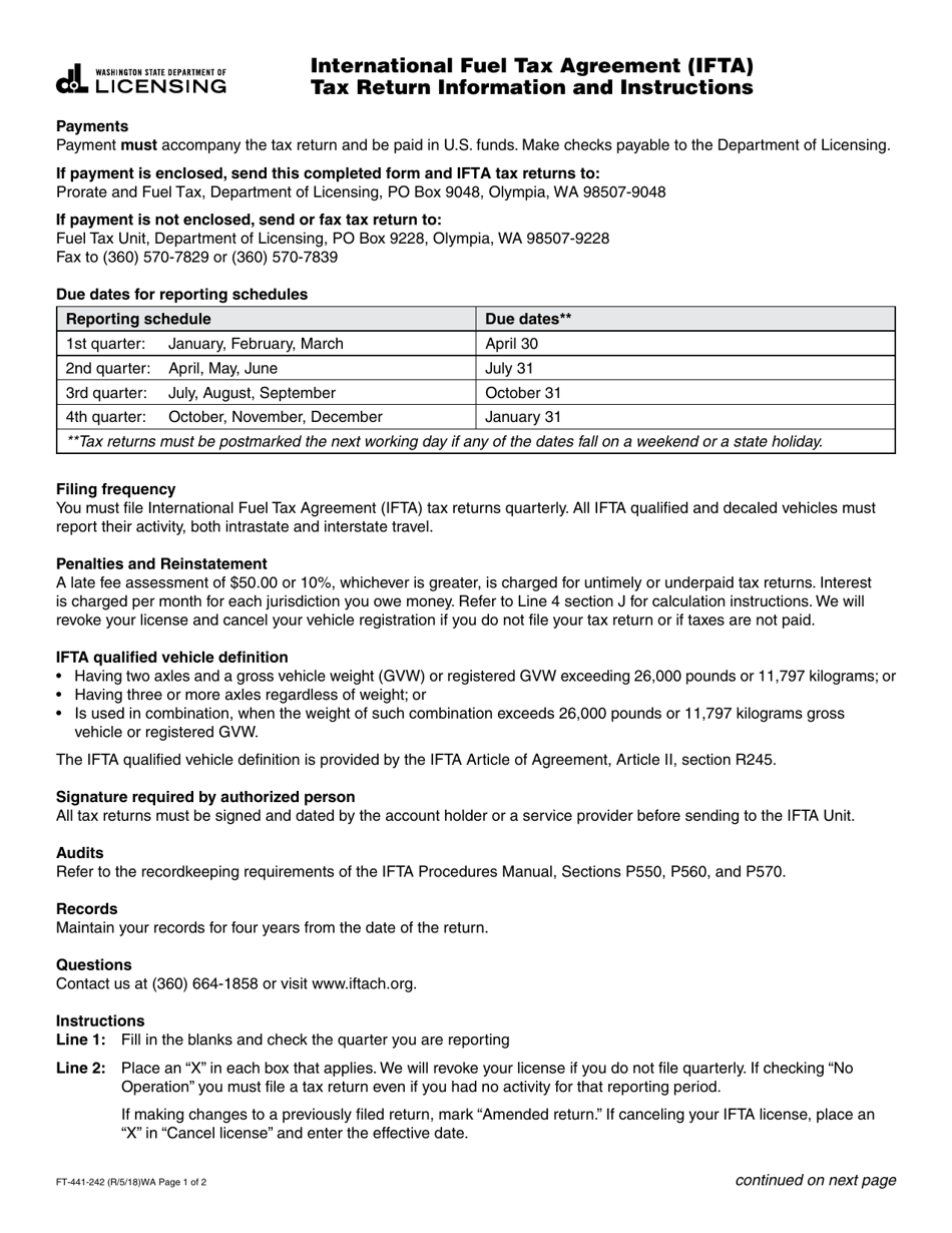 Download Instructions for Form FT-441-241 International Fuel Tax ...