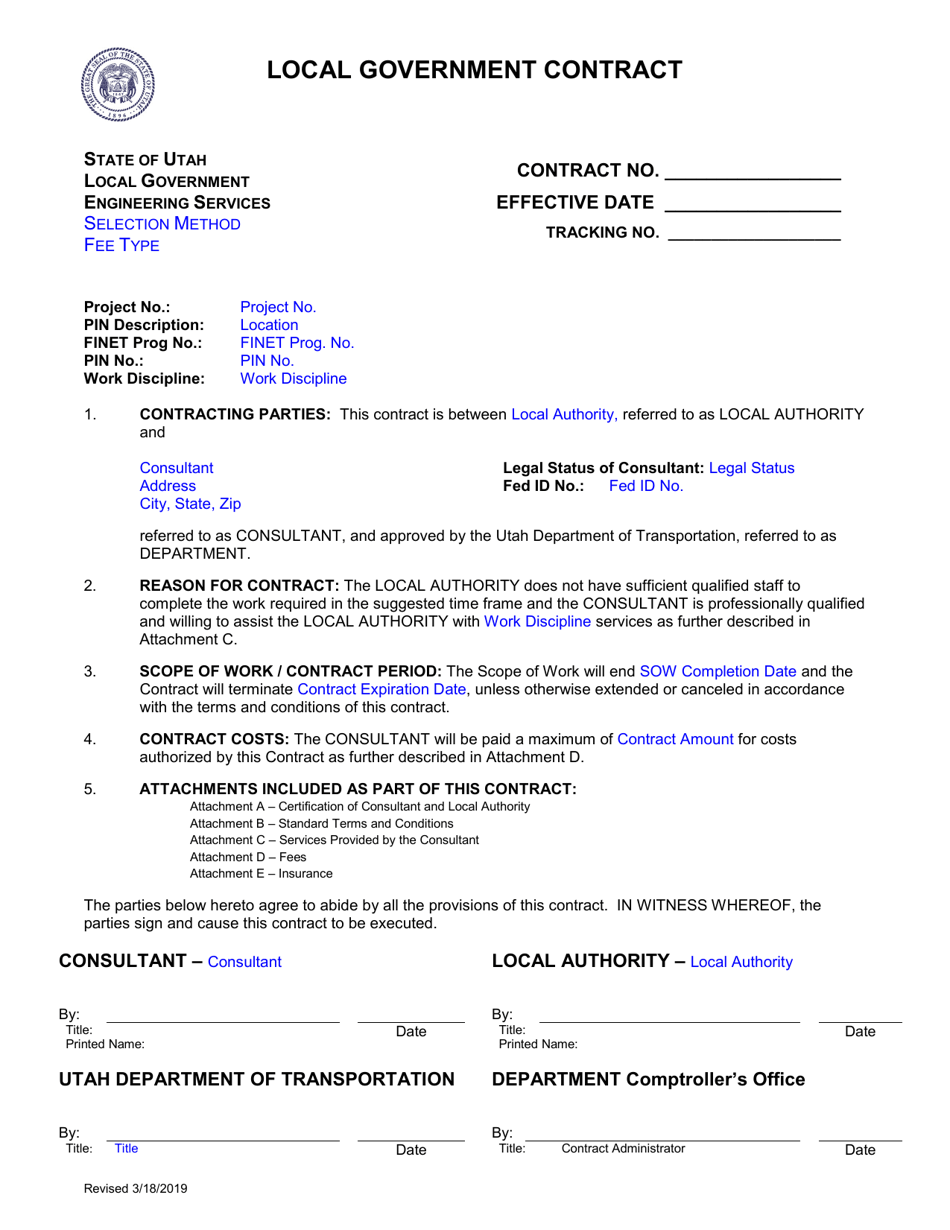 Utah Local Government Contract - Fill Out, Sign Online and Download PDF ...
