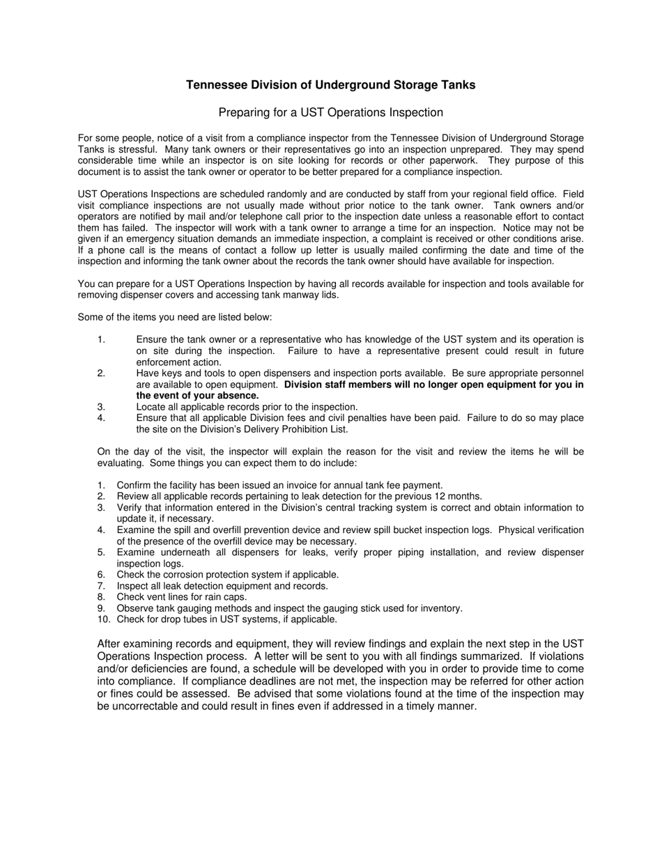Tennessee Ust Operations Inspection Checklist - Fill Out, Sign Online ...