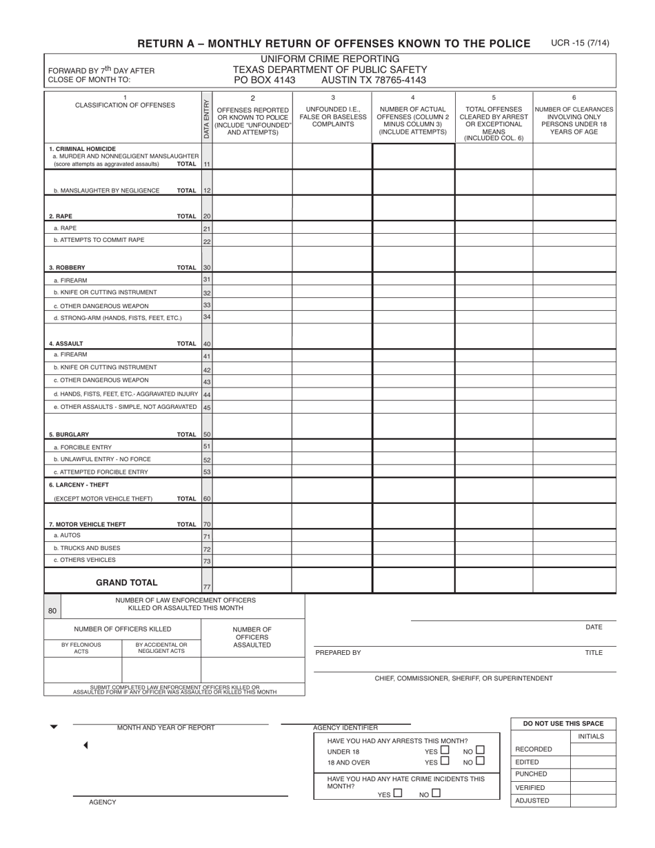 Form UCR-15 - Fill Out, Sign Online and Download Printable PDF, Texas ...