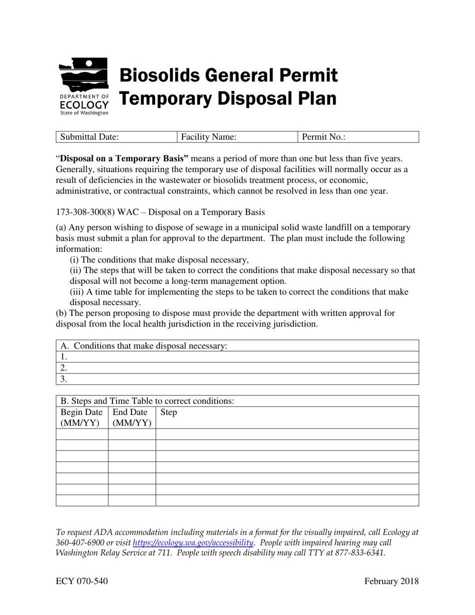 Form ECY070-540 - Fill Out, Sign Online and Download Printable PDF ...