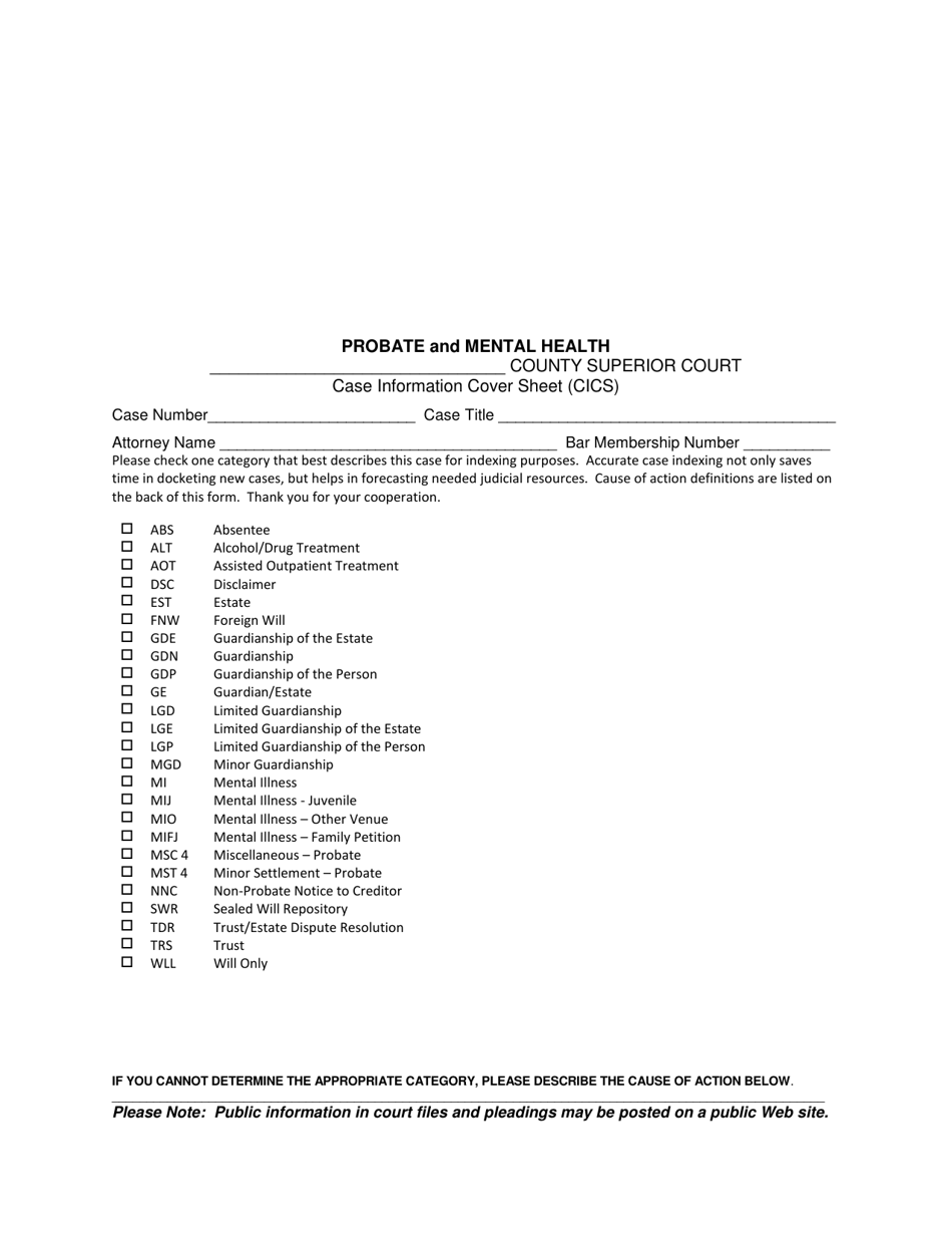 Washington Case Information Cover Sheet (Cics) - Fill Out, Sign Online ...