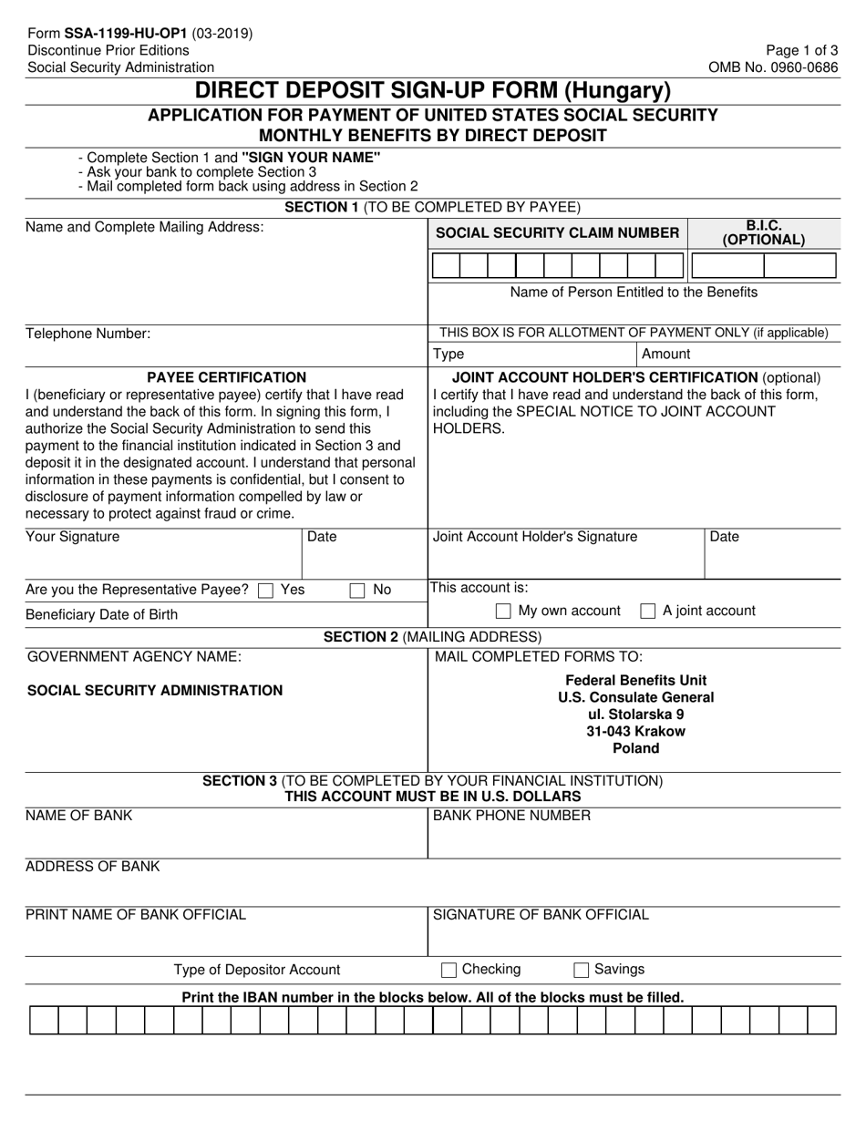 Form SSA-1199-HU-OP1 - Fill Out, Sign Online and Download Fillable PDF ...