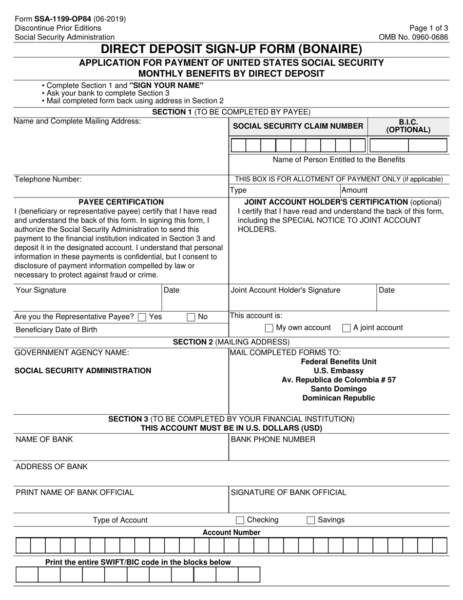 Form SSA-1199-OP84 - Fill Out, Sign Online and Download Fillable PDF ...