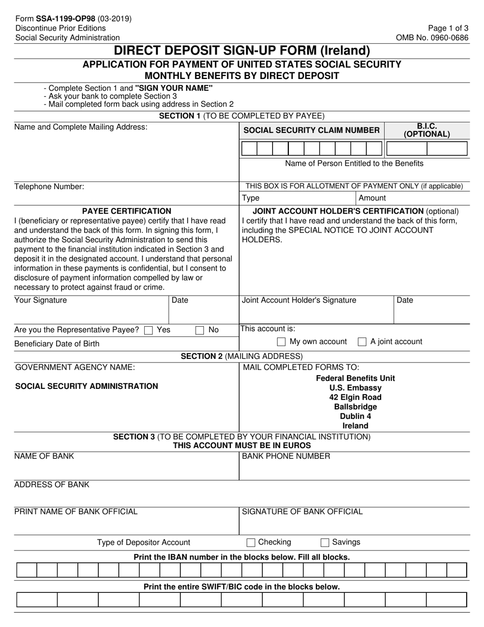 Form SSA-1199-OP98 - Fill Out, Sign Online and Download Fillable PDF ...