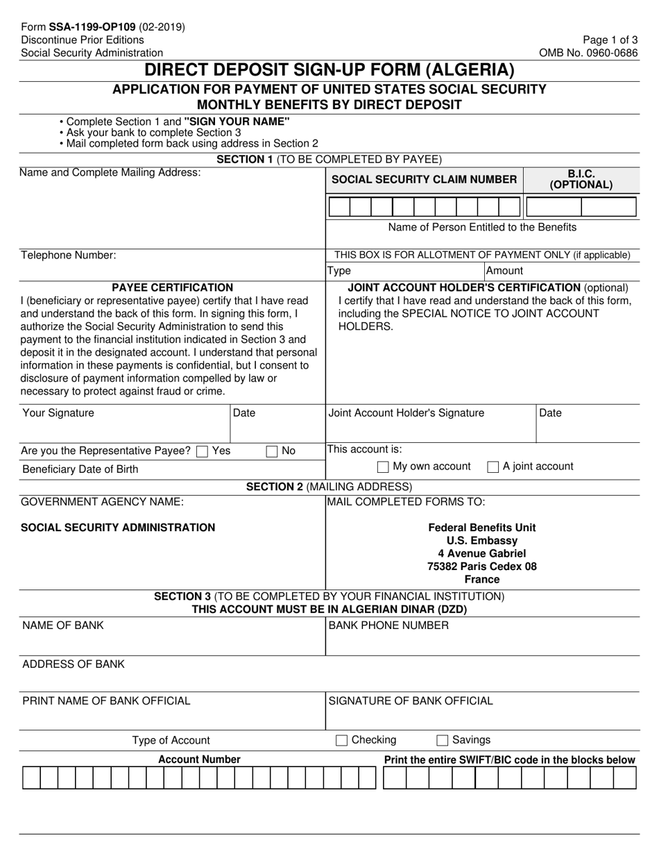 Form SSA-1199-OP109 - Fill Out, Sign Online and Download Fillable PDF ...