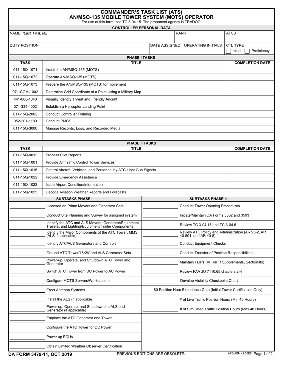 DA Form 3479-11 Download Fillable PDF or Fill Online Commander's Task ...