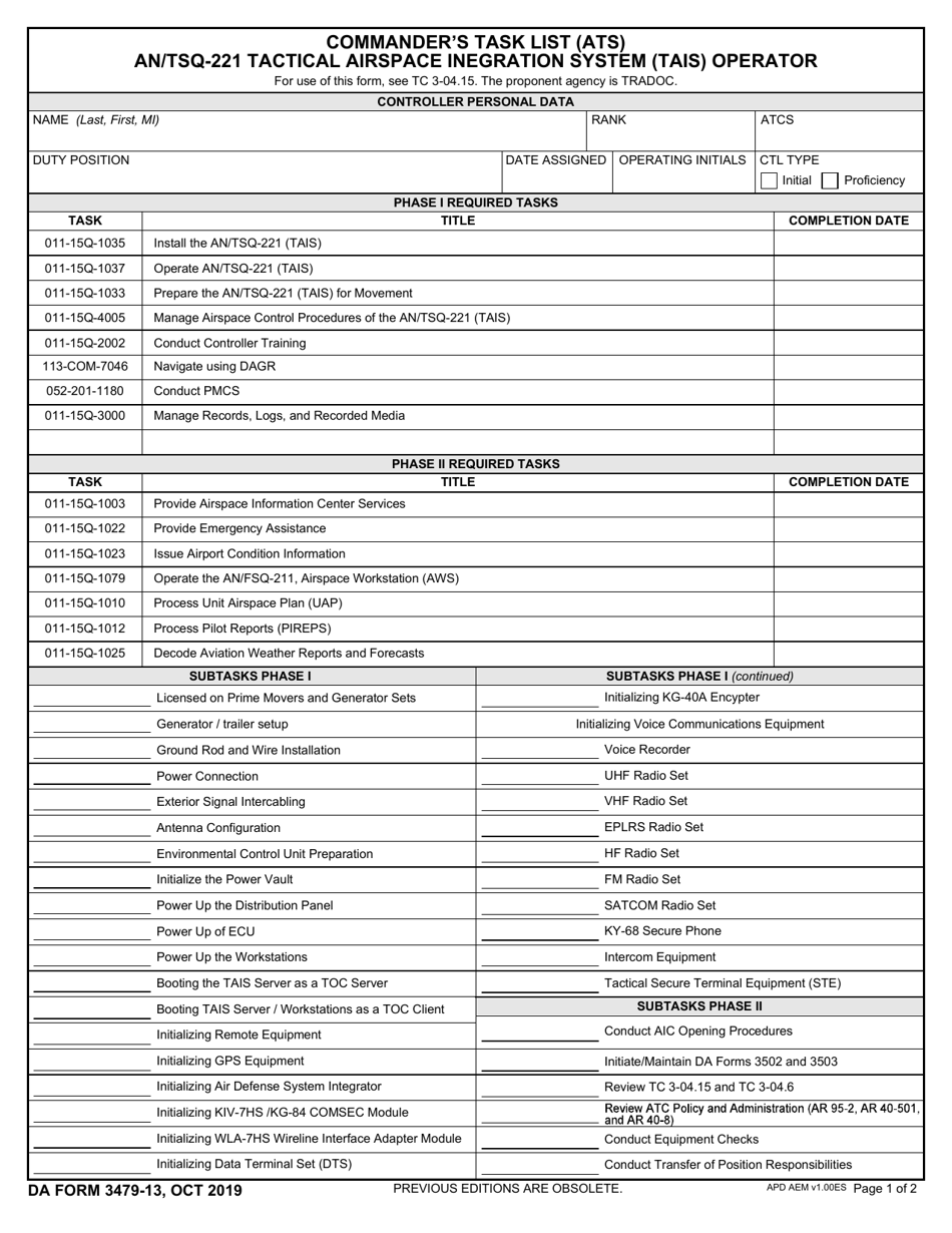 DA Form 3479-13 Download Fillable PDF or Fill Online Commander's Task ...