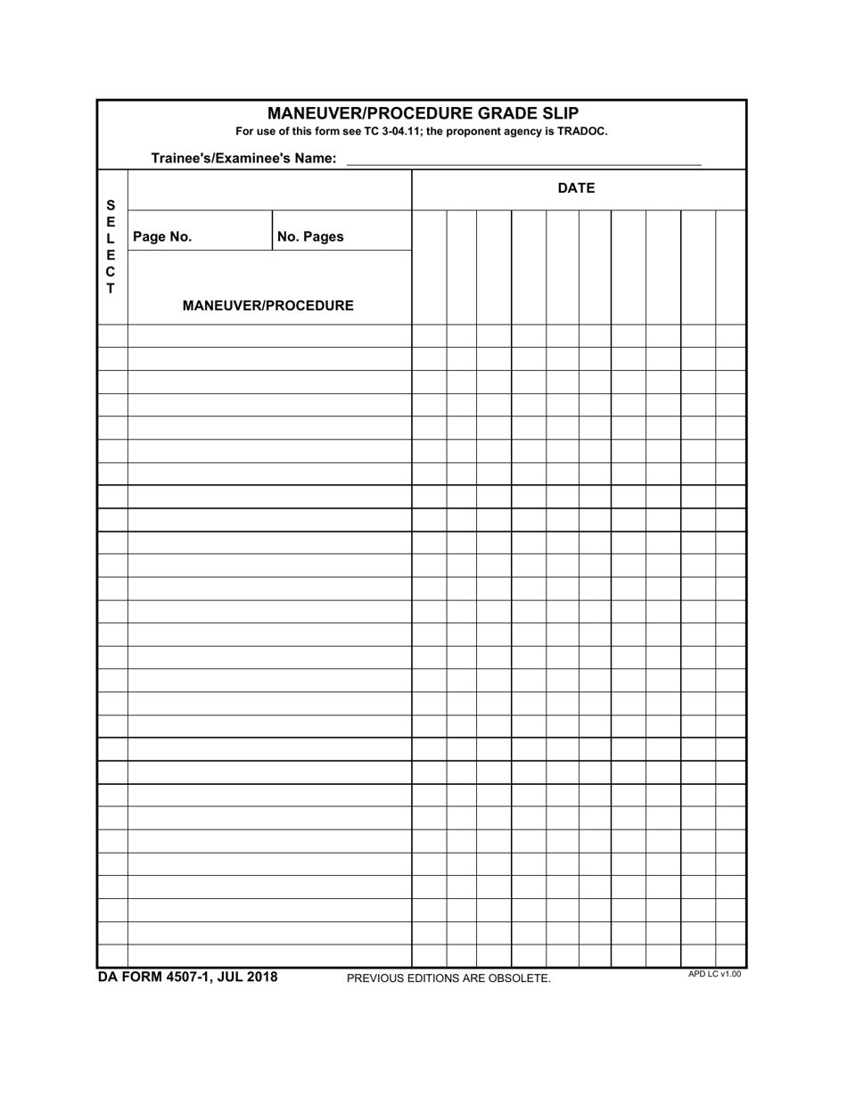 DA Form 4507-1 Download Fillable PDF or Fill Online Maneuver/Procedure ...
