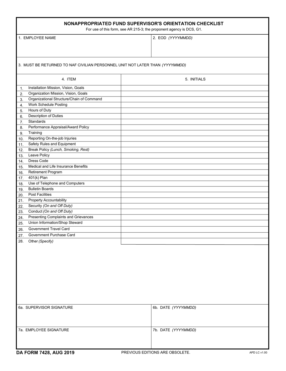 DA Form 7428 Download Fillable PDF or Fill Online Nonappropriated Fund ...