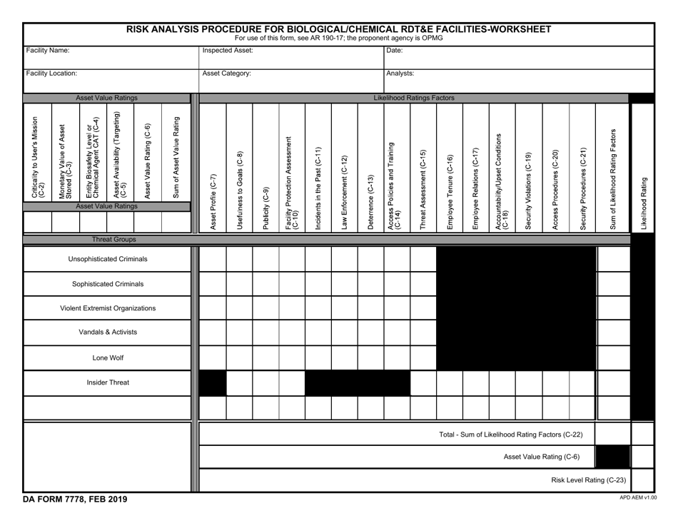 DA Form 7778 - Fill Out, Sign Online and Download Fillable PDF ...