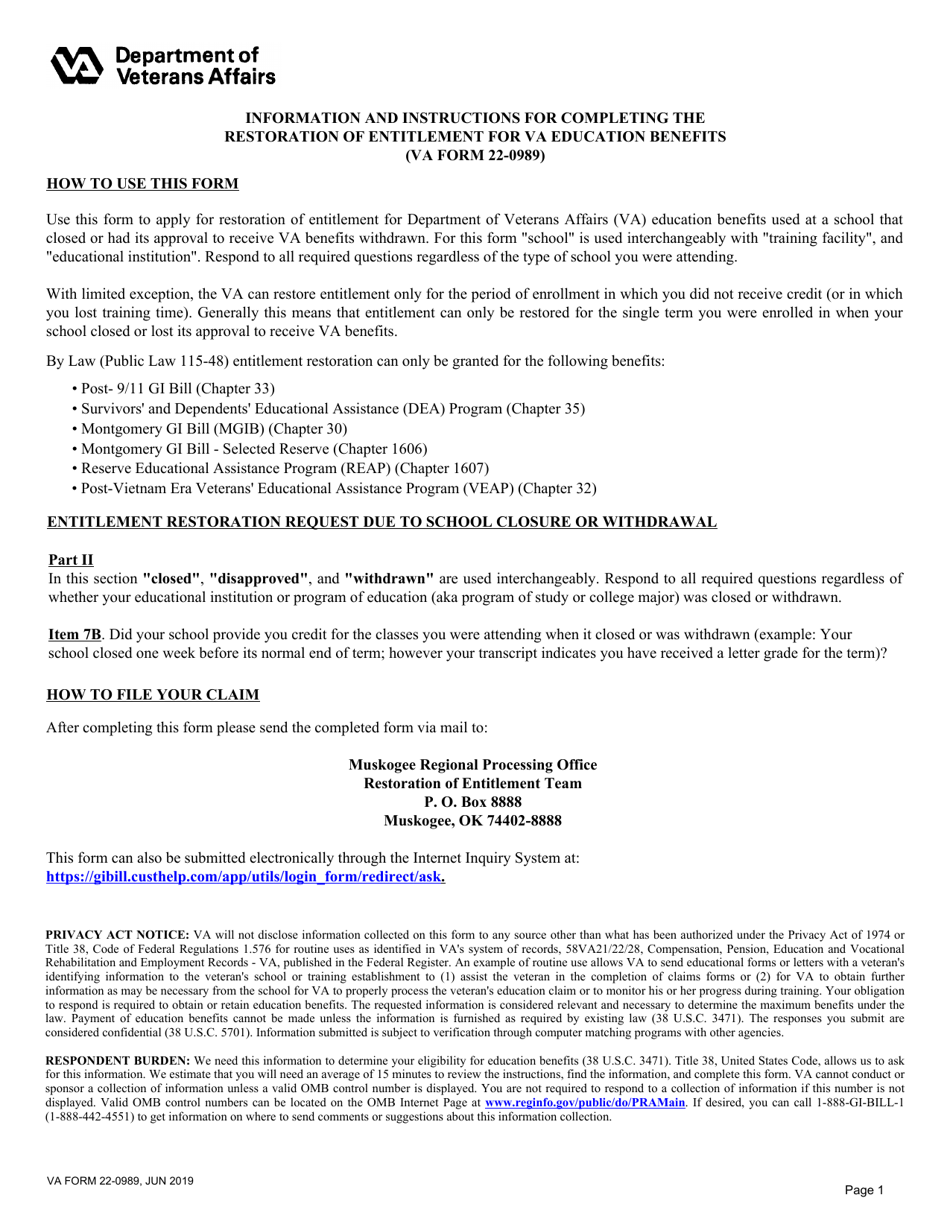 VA Form 22-0989 - Fill Out, Sign Online and Download Fillable PDF ...