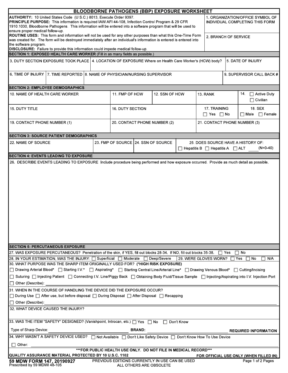 59 MDW Form 147 Download Fillable PDF or Fill Online Bloodborne ...