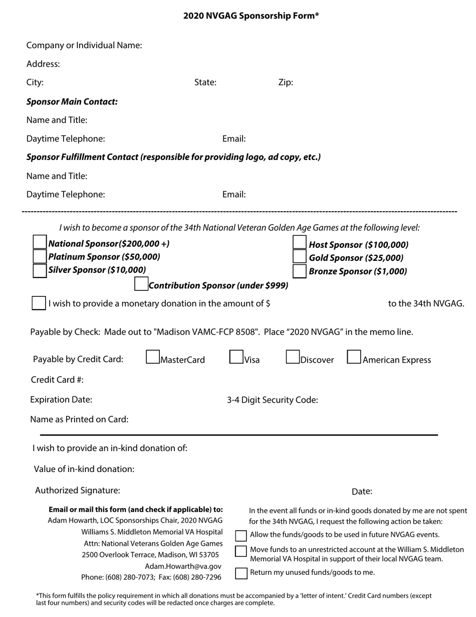 2020 Nvgag Sponsorship Form - Fill Out, Sign Online and Download PDF ...
