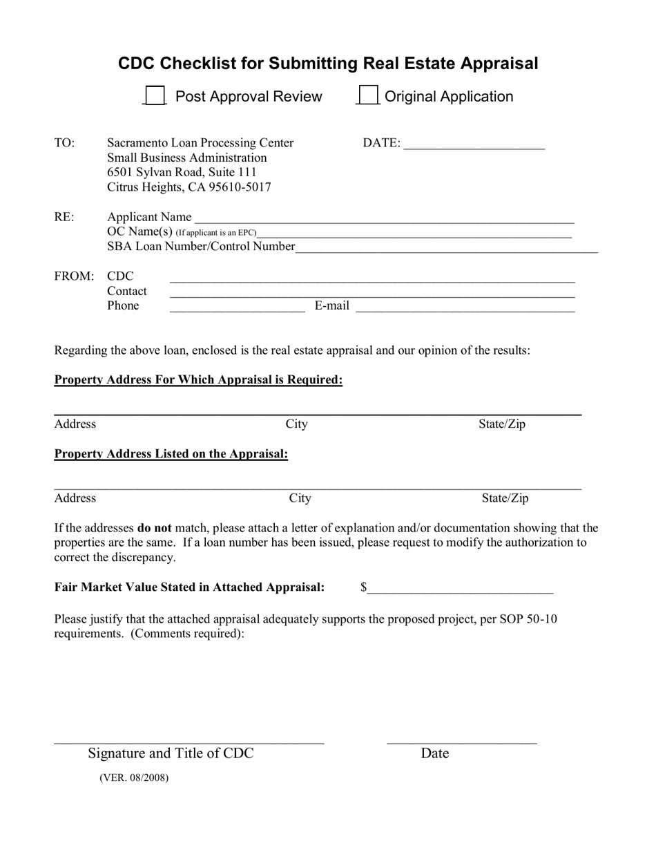 CDC Checklist for Submitting Real Estate Appraisal - Fill Out, Sign ...